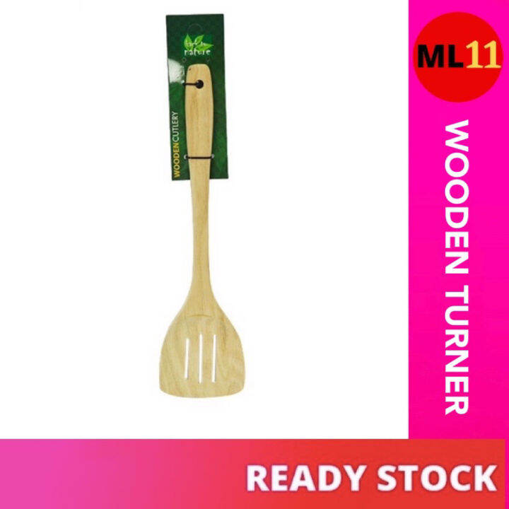 Wooden Turner with Hole / Senduk Kayu / Spatula Kayu (38cm) | Lazada