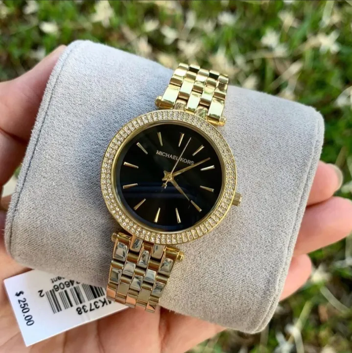 Michael Kors Darci Black Dial Ladies Gold Tone Crystal Pave Watch ...