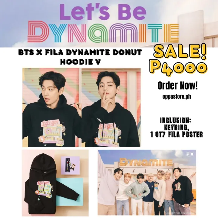 BTS X FILA DYNAMITE DONUT HOODIE V + KEYRING & 1 OT7 FILA POSTER ...