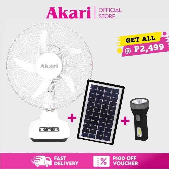 Akari 12-inch Rechargeable Oscillating Fan ARF-5313F + Mini Solar Panel ...