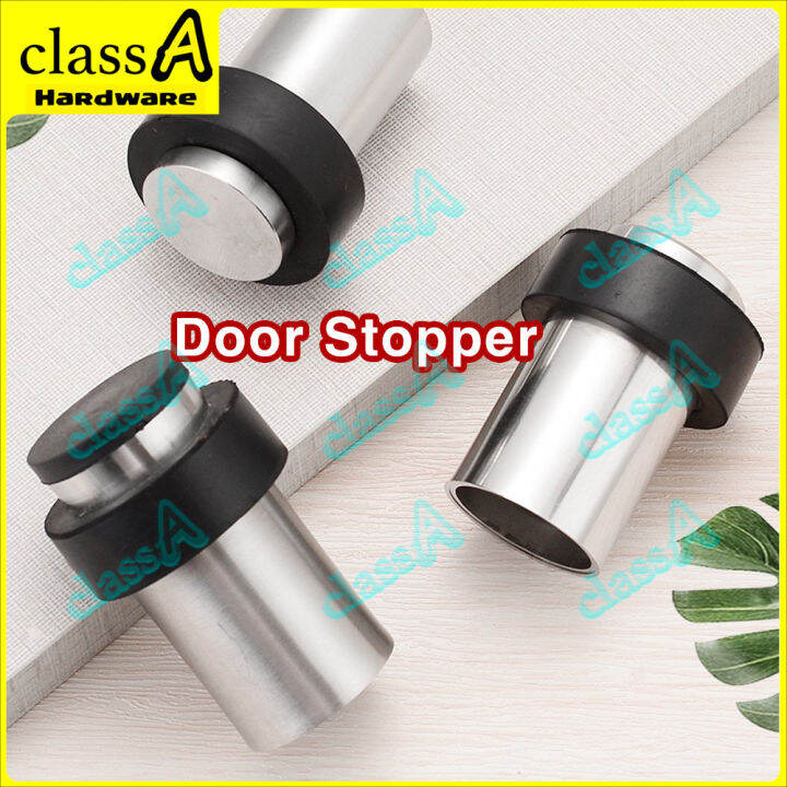ClassAHW Stainless Steel Solid Door Stopper Floor Mounted 45mm with Black Rubber | Lazada