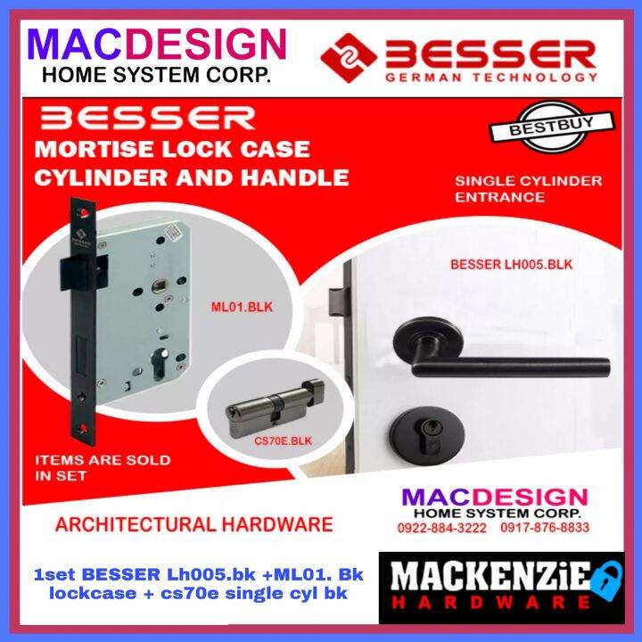 BESSER LH005.BLK + ML01.BLK + CS70E.BLK MORTISE LOCK SET LEVER HANDLE ...