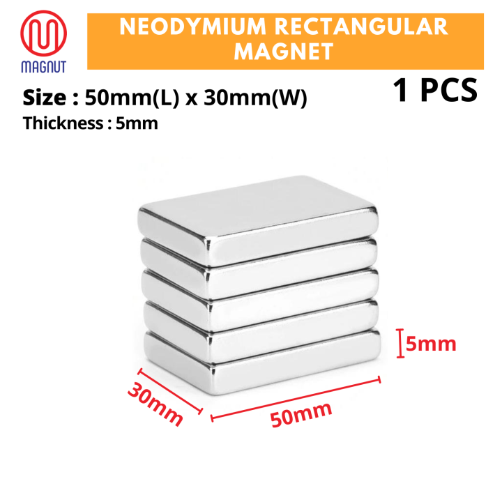 1pcs - 50mm x 30mm x 5mm Rare Earth Neodymium Rectangular Magnet | Lazada