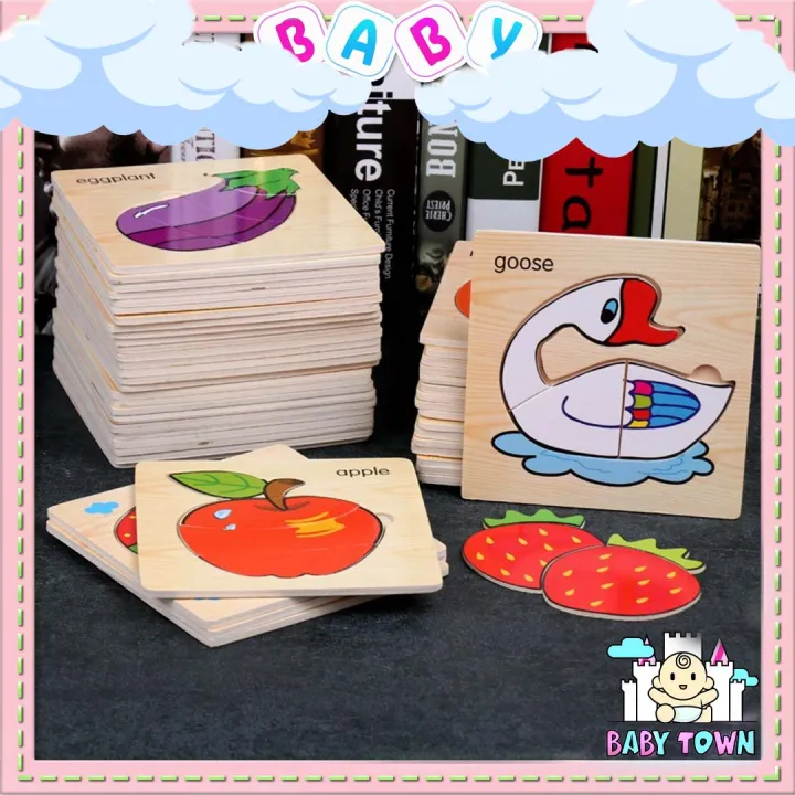 Children Cartoon Animals Wooden Puzzles Early Learning Kanak-kanak ...