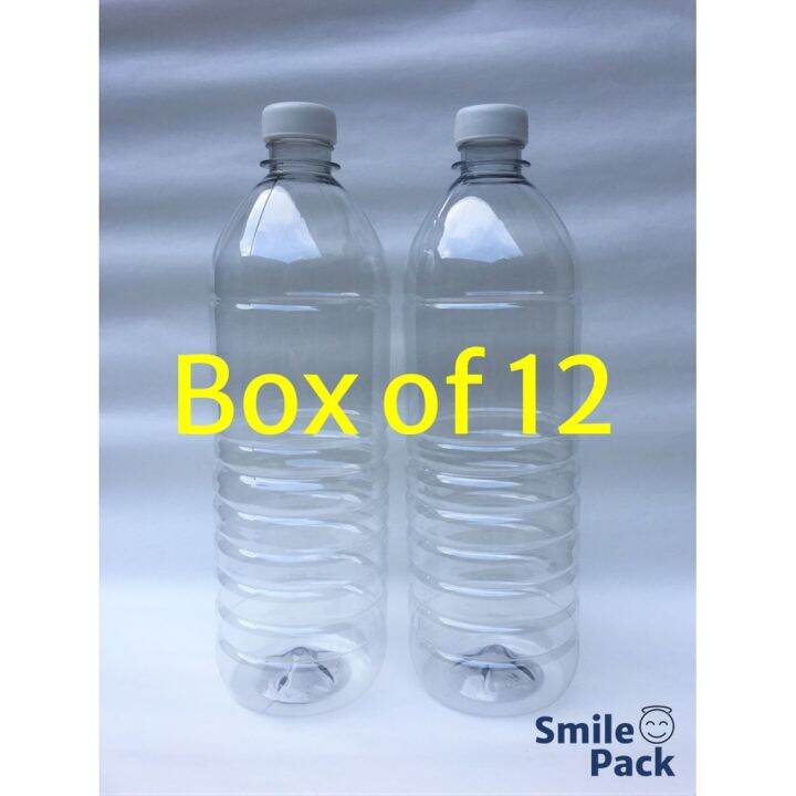 PET Plastic Bottle with Caps 1 liter - BOX of 12 pcs 1L 1000 ml for Juice, Dishwashing Liquid ...