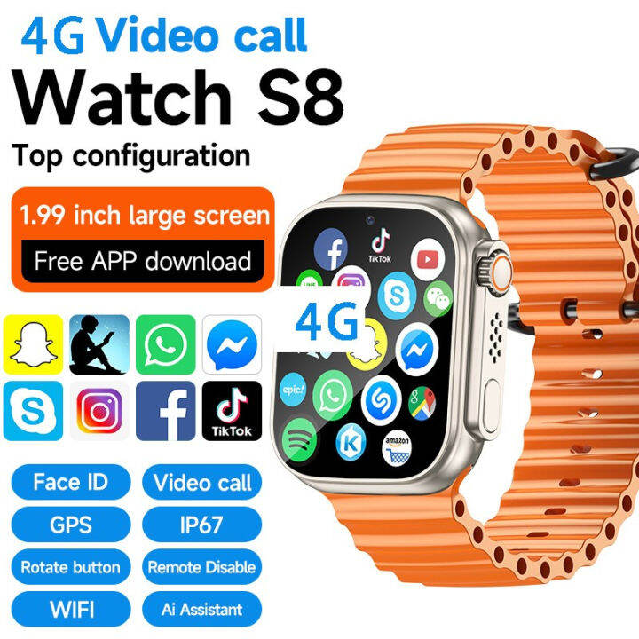 S8 Ultra Smart Watch 4G/5G SIM Card Android Operating System Men's 1.99-inch Screen WIFI Full ...