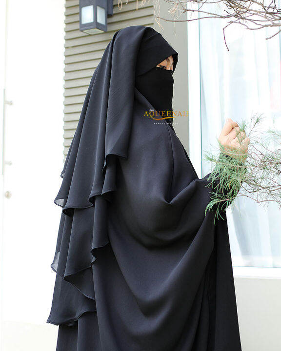Aqueenah Purdah Yaman Poni Ameera 2 Layer Sifon Jetblack Exclusive ...
