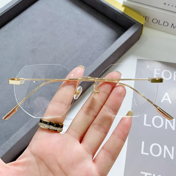 【Spot in Manila】Anti blue light glasses women fashion polygon frameless ...