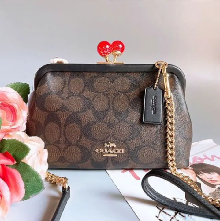 Original C1452 Coach Nora Kisslock Women's Crossbody Bag In Signature ...