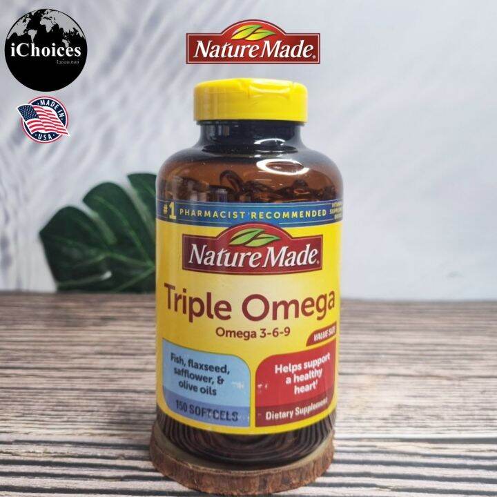 [Nature Made] Triple Omega 3 6 9 from Fish, Flaxseed, Safflower & Olive Oils 150 Softgels โอเมก ...