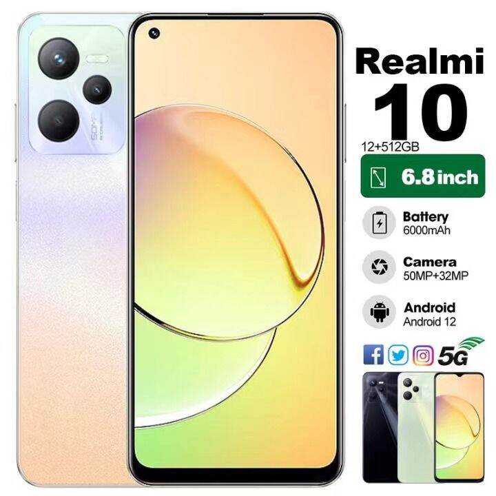 สมาร์ทโฟนราคาโกดัง Realmi 10 Proเต็มหน้าจอ 6.8 นิ้วราคาโรงงาน hp การ ...