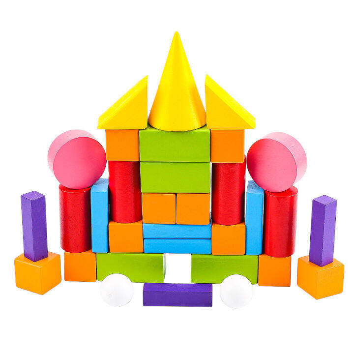 Wooden Toddler Toy Shape Color Cognitive Building Blocks Math Game ...
