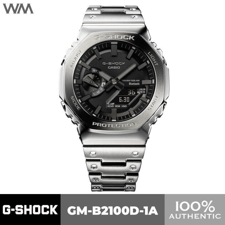Casio G-SHOCK Full Metal 2100 Series Casioak Silver Tough Solar Bluetooth Stainless Steel Analog ...