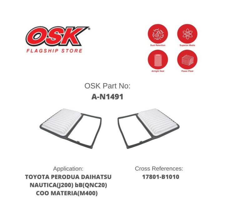 OSK AIR FILTER for TOYOTA PERODUA DAIHATSU NAUTICA(J200) bB(QNC20) COO ...