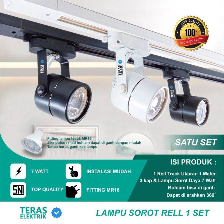 Paket Lampu Sorot 1 set isi 3 Rel 1M LED Track Light Rel Spotlight ...