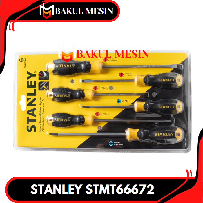 Stanley STMT66672 Obeng Plus Minus 6 Pcs Set Cushion Grip S/Driver Set ...