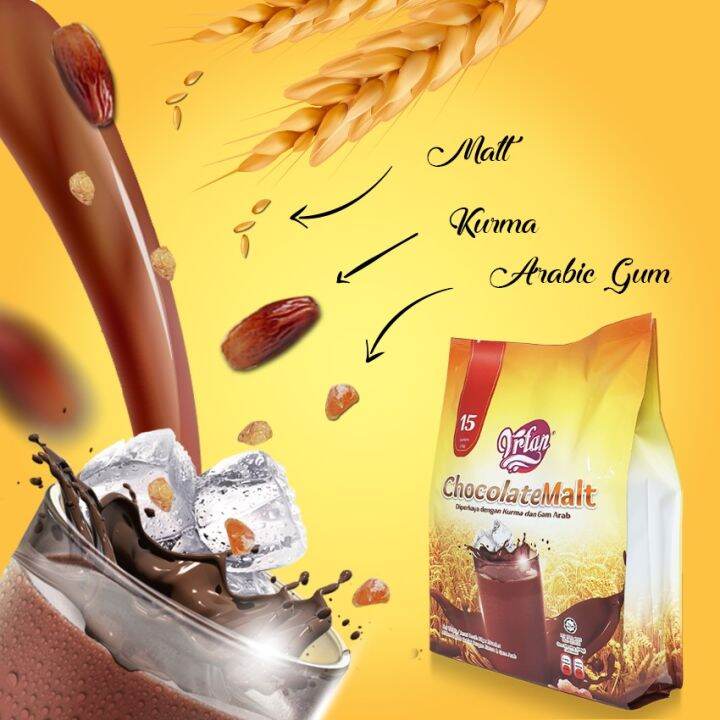 [3 PEK] IRFAN CHOCOLATE MALT (SACHET) / KURMA ARABIC GUM / MINUMAN KOKO ...