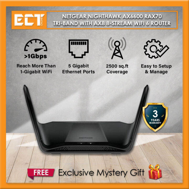 Netgear Nighthawk Ax6600 Rax70 Tri Band With Ax8 8 Stream Wifi 6 Router Lazada