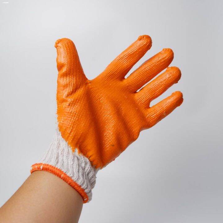 TurboLux Safety Gloves with Orange Rubber Palm Coated Latex Dipped for ...