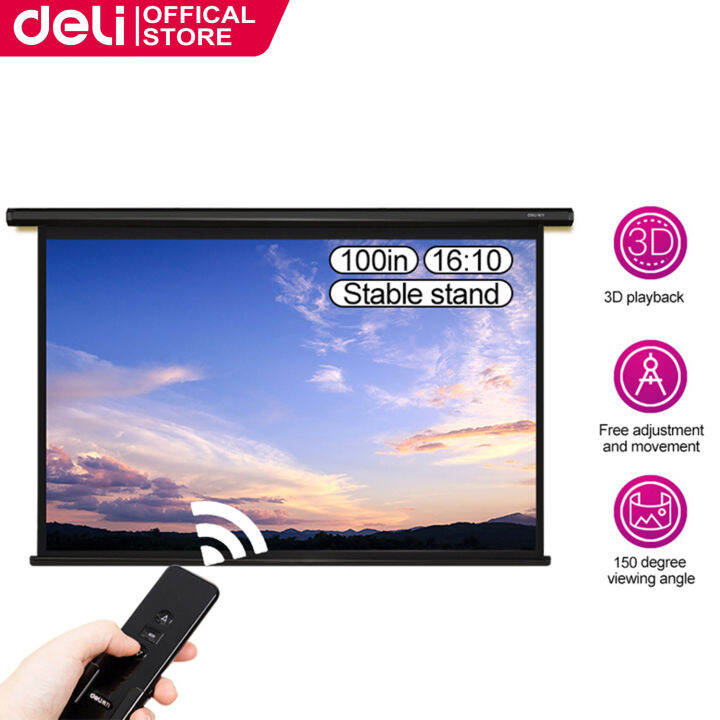 Deli Projector Screen Home Office Electric Remote Control 20 Meters ...