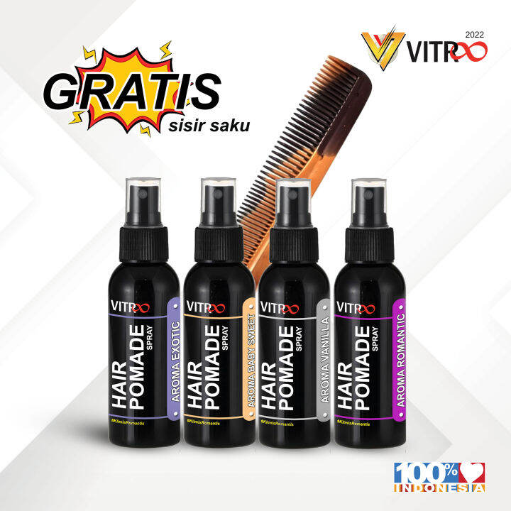 Vitroo Pomade Spray Pomed Semprot Waterbase Natural FREE Sisir Saku ...