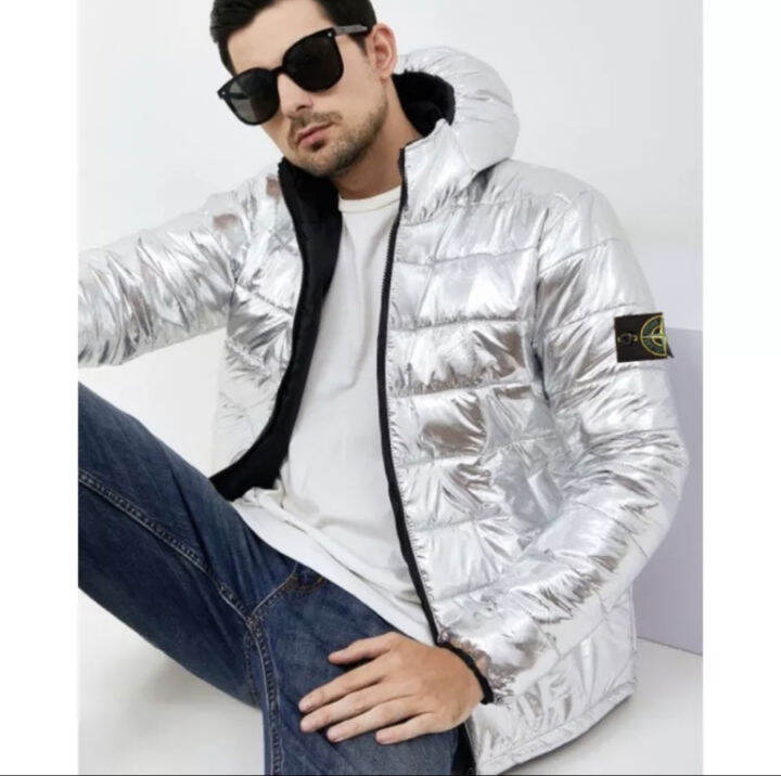 Jaket gelembung stone island bordir / jaket musim dingin silver metalik ... Jaket gelembung stone island bordir / jaket musim dingin silver metalik ...