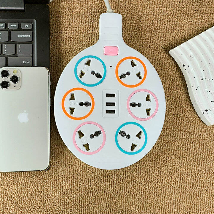 Multi Function Socket Plug Universal Socket Power Strip With 6 Power Socket 3 Usb Ports Round