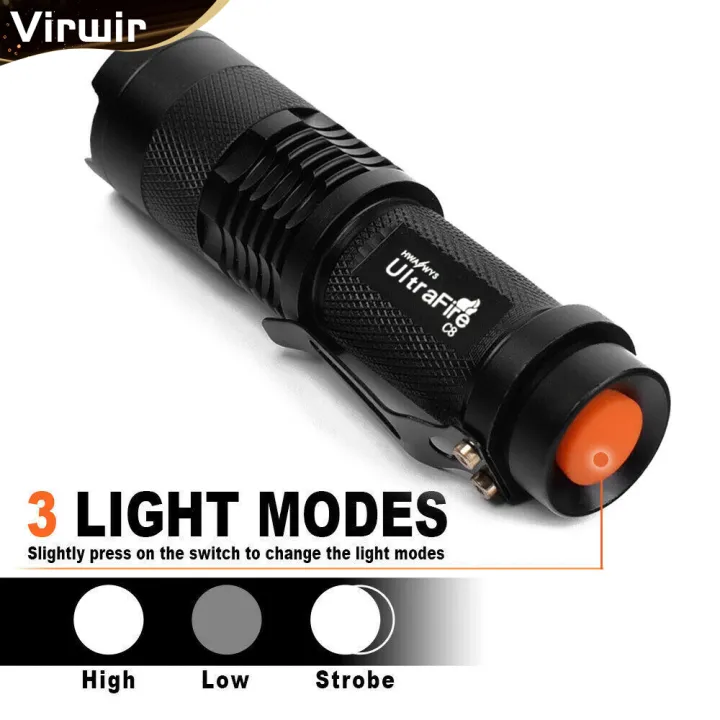 🔥VIRWIR Original Ultrafire Powerful Zoom 50000LM CREE Q5 3 Modes ...