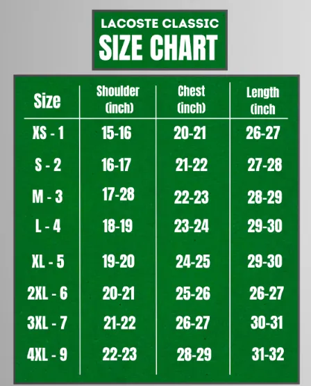 Lacoste Measurement Chart Discount