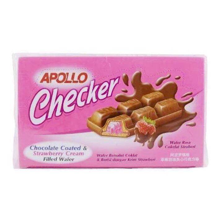 🍓Apollo Checker Chocolate Coated & Strawberry Cream Wafer Bar 432g อพอล ...