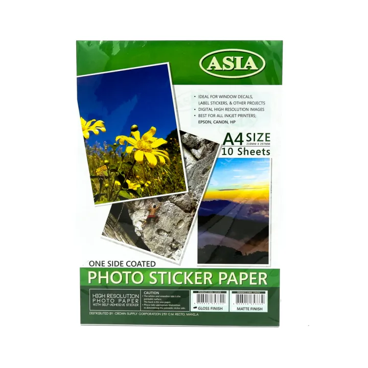 Photo Sticker Paper Asia Brand, Photo Sticker Paper A4 Size 10 Sheets ...