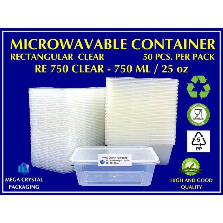 50 Pcs. Microwavable Plastic Container RE 750 - Rectangular 750 ml ...