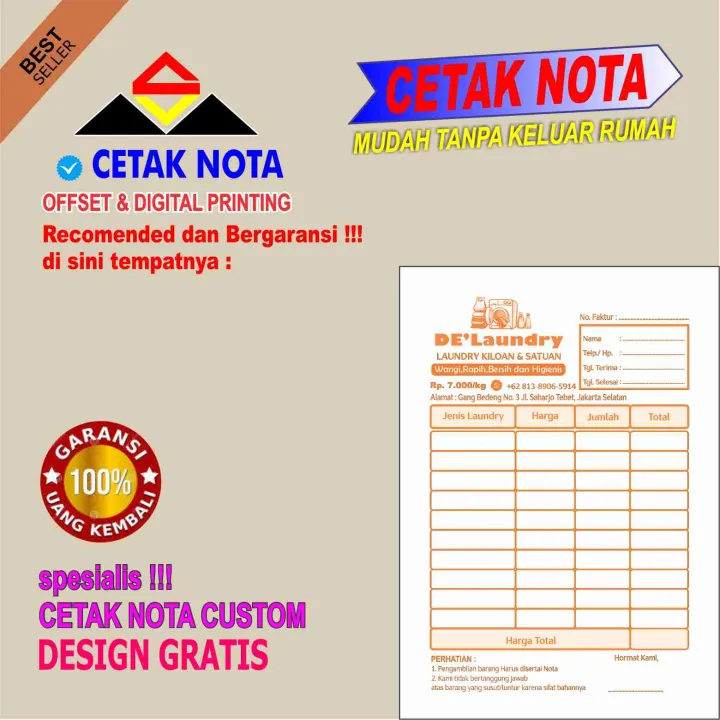 cetak nota/nota bangunan/laundry/toko emas/sembako 2 ply 1/4F (10 buku ...