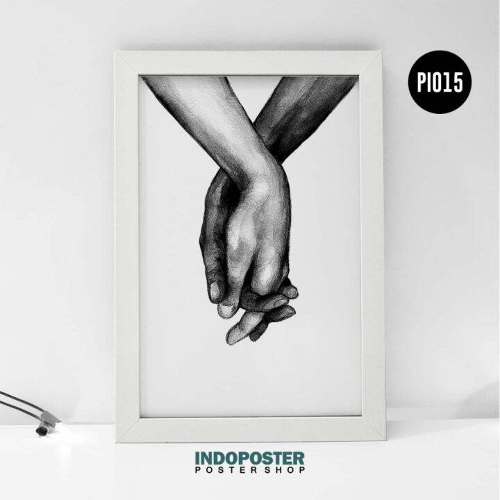 Poster Aesthetic Drawing Hand Love Together Monochrome A4 30X20cm ...