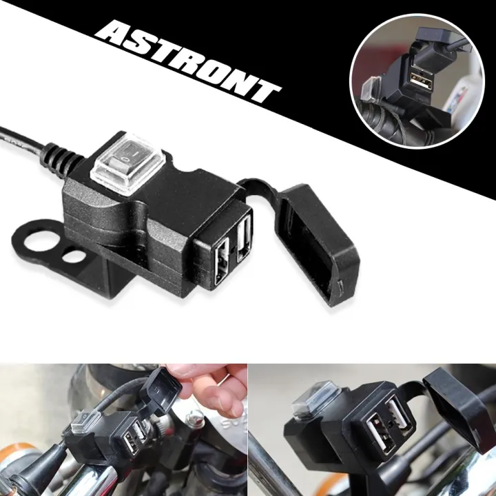 Motorcycle Motor Handlebar Phone Charger 12-24V Waterproof Dual USB ...