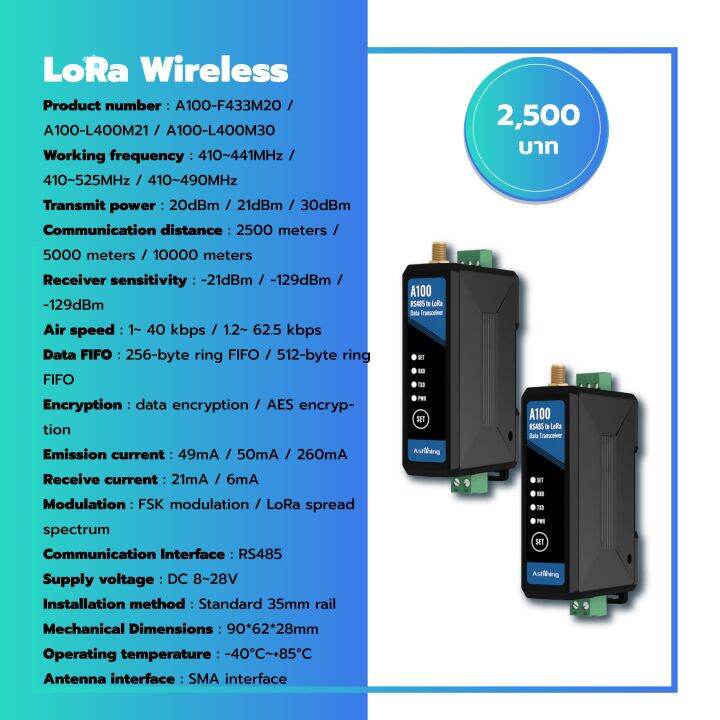 A100-F433M20 to LoRa Data Transceiver จัดส่งข้อมูลระยะไกล ไร้สาย | Lazada.co.th