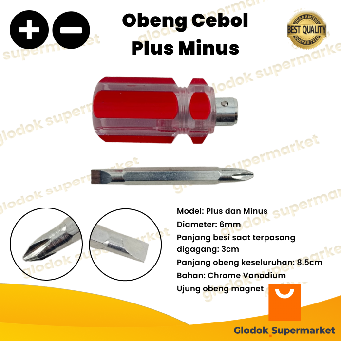 Obeng Cebol Bolak Balik Diameter 6mm Plus Minus Gagang Karet Mini ...
