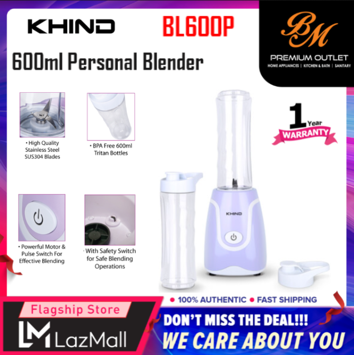 Khind [ BL600P ] 600ml Personal Blender With Safety Switch and Free 600ml Bottle | Lazada