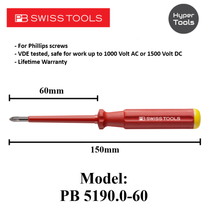 PB Swiss Tools (Switzerland) Class 1000V VDE Insulated Screwdriver (PH0 ...