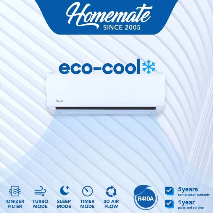 HOMEMATE 1HP R410a ECO-COOL Non-Inverter Split Type Air Conditioner 1 HP Aircon | Lazada PH
