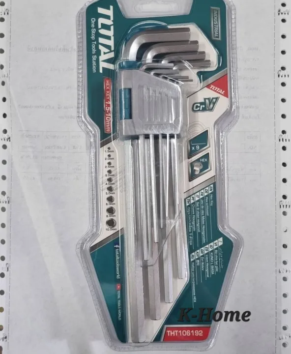 TOTAL THT106192 กุญแจหกเหลี่ยม 9 ตัวชุด ยาวพิเศษ หัวหกเหลี่ยม ประแจหก ...