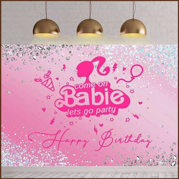Kira pink Barbie Princess pink Birthday theme backdrop banner party ...