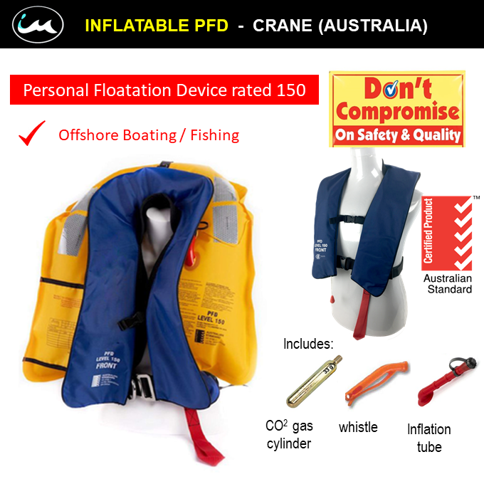 Inflatable Personal Floatation Device PFD (rated 150 Australian Standard) for Recreational ...