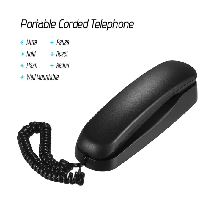 Mini Desktop Corded Landline Phone Fixed Telephone Wall Mountable Supports Mute/ Pause/ Hold ...