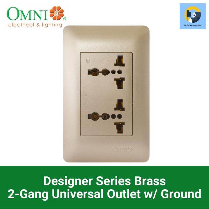 Omni Brass Designer Series 2 Gang Universal Outlet with Ground Set DP3 ...