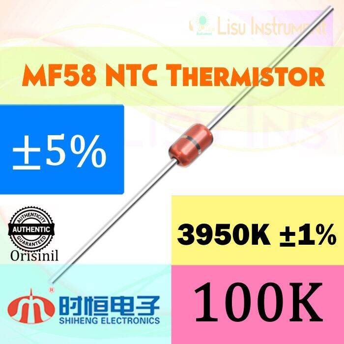 100kΩ ±5% 3950K ±1% 50mW MF58 NTC Thermistor Temperature Sensor Axial ...