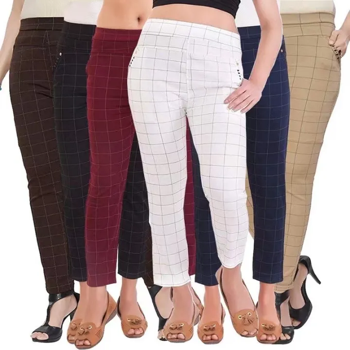 Women's Straight Checkered Pants For Women Candy Pants Jeggings ...