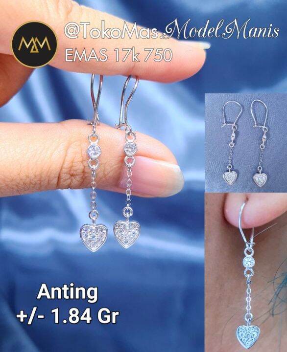 Anting daisy panjang love emas putih 750 kadar 17k | Lazada Indonesia