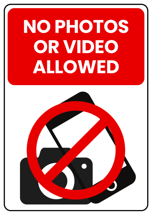 NO PHOTOS OR VIDEO ALLOWED 8 X 10 inches Laminated Signage PVC Signages ...