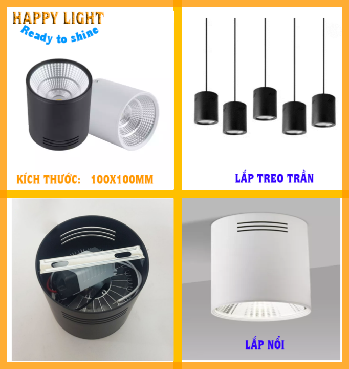 Đèn ống bơ / đèn lon / đèn downlight gắn nổi / thả treo 12w, bảo hành 1 ...